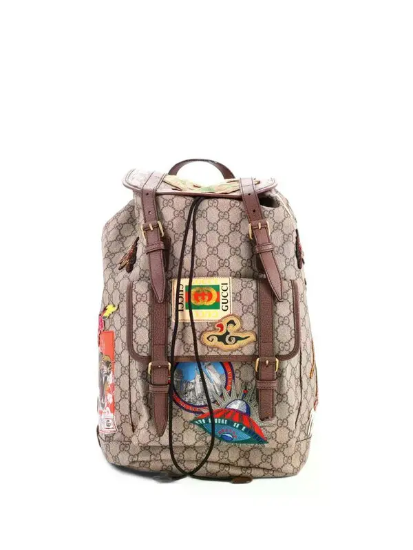 Gucci Courrier Soft Gg Coated Canvas With Applique Large Backpack - Brown