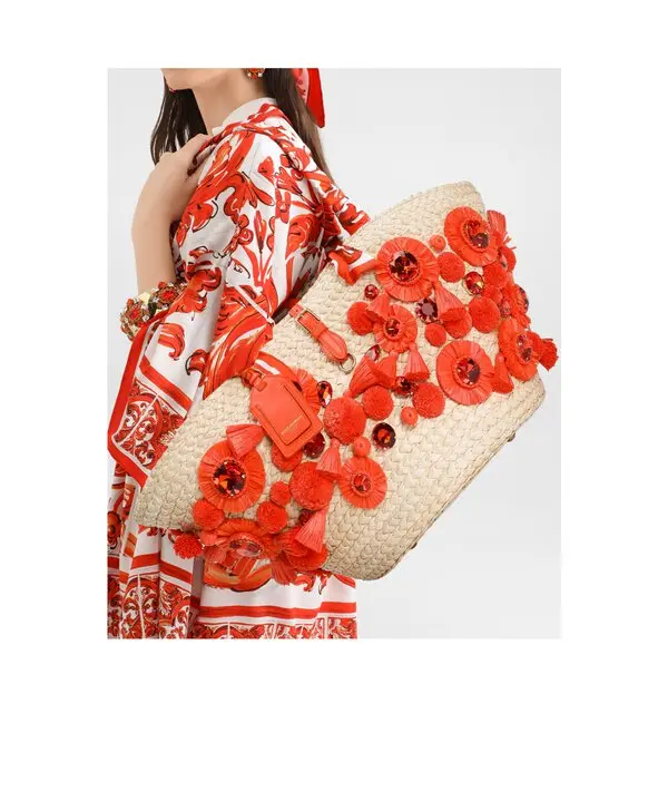 Dolce & Gabbana Dolce Gabbana Embellished Straw Tote Bag