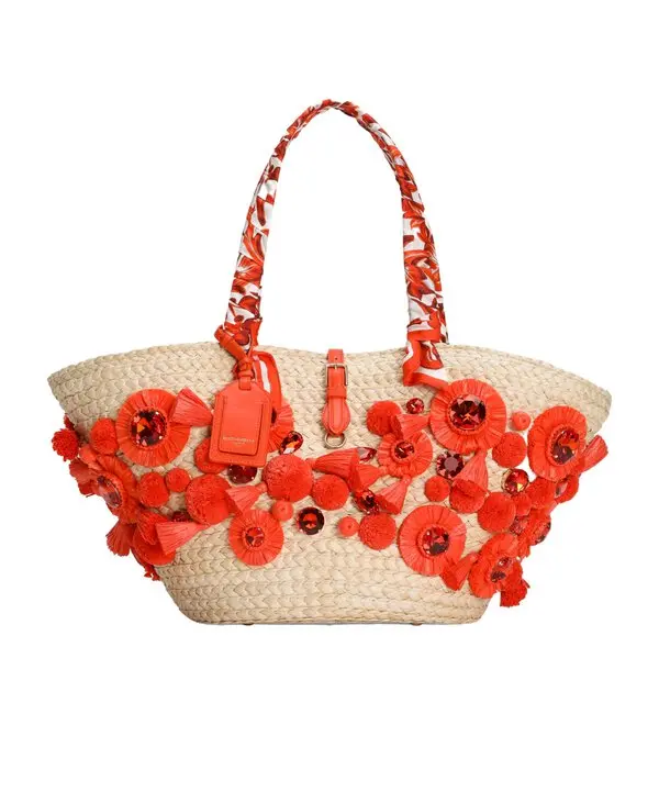 Dolce & Gabbana Dolce Gabbana Embellished Straw Tote Bag - Multicolor