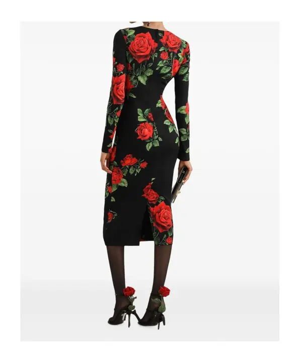 Dolce & Gabbana Rose-print Charmeuse Midi Dress