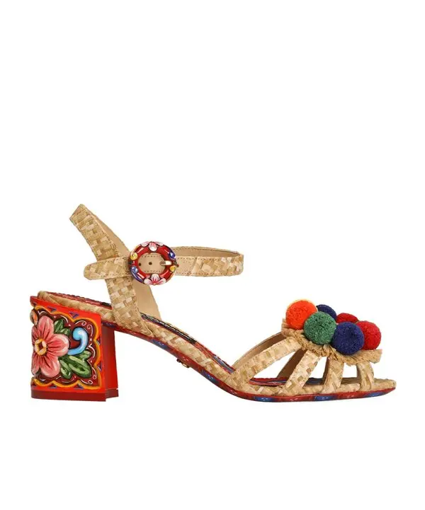 Dolce & Gabbana Raffia Sandals With Embroidery
