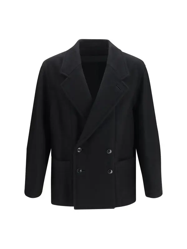 LEMAIRE Short Double-breasted Wool And Alpaca Coat - Black