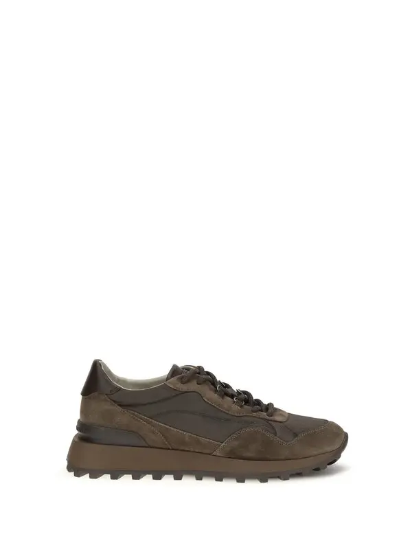 Brunello Cucinelli Suede And Techno Cotton Sneakers With Shiny Detail - Brown