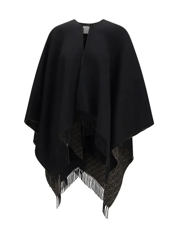 Fendi Ff Zucca Wool And Cashmere Poncho - Black