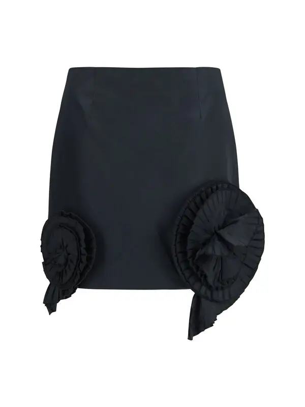 Blumarine Crepe Mini Skirt With Floral Appliqu - Black