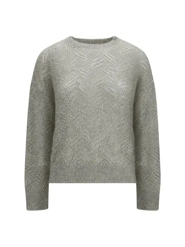 Brunello Cucinelli Openwork Sequined Crewneck Sweater - Gray