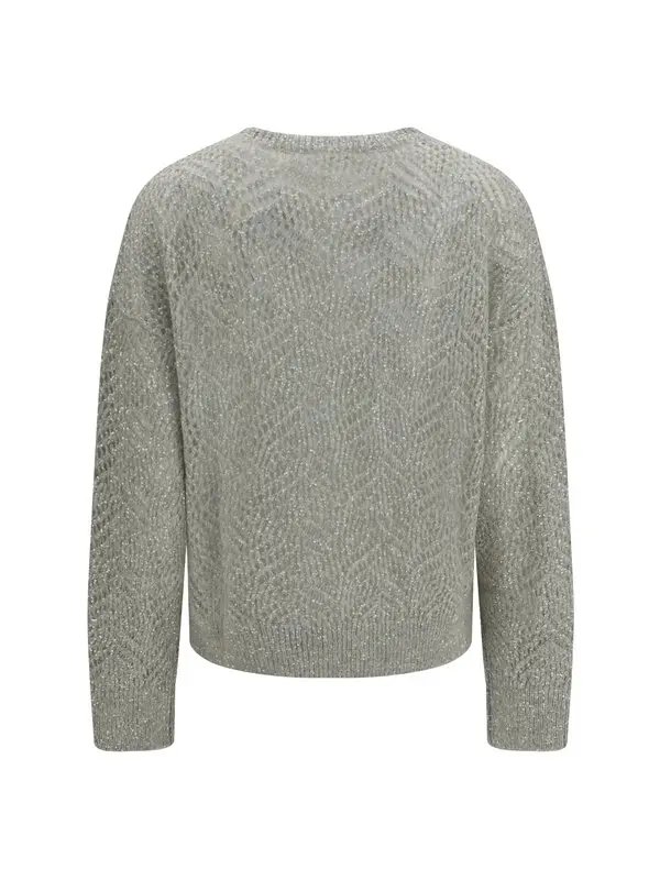 Brunello Cucinelli Openwork Sequined Crewneck Sweater - Gray