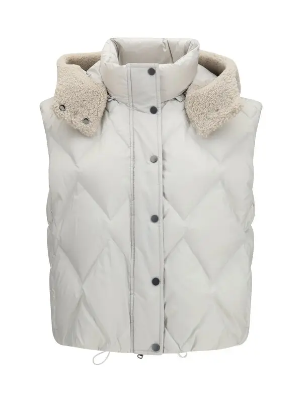Brunello Cucinelli Padded Vest With Shearling Hood