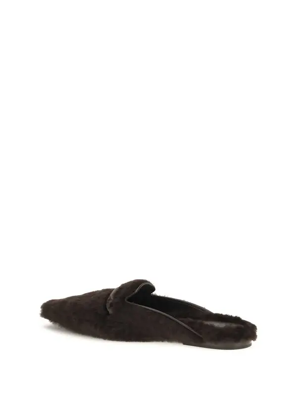 Brunello Cucinelli Shearling Ballerinas With Precious Bar - Brown