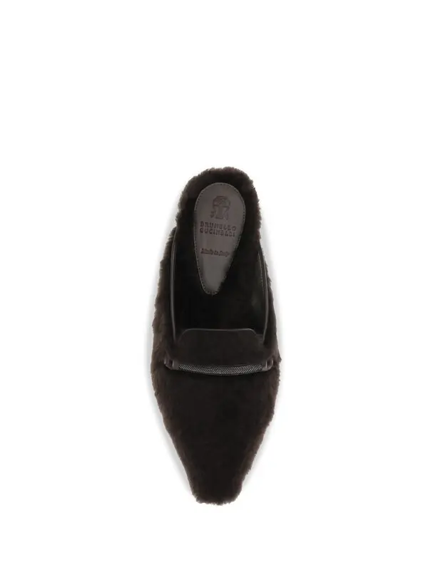 Brunello Cucinelli Shearling Ballerinas With Precious Bar - Brown