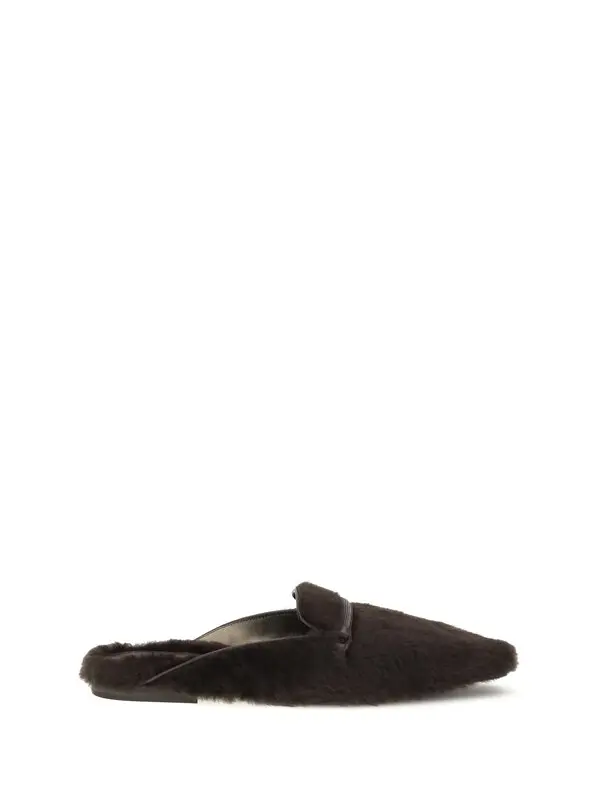 Brunello Cucinelli Shearling Ballerinas With Precious Bar - Brown