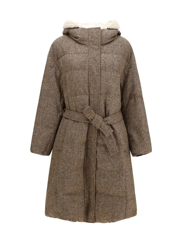 Brunello Cucinelli Long Padded Coat With Belt - Brown
