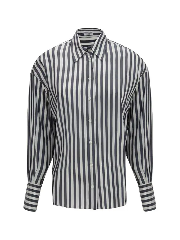 Brunello Cucinelli Silk Poplin Striped Shirt - Multicolor