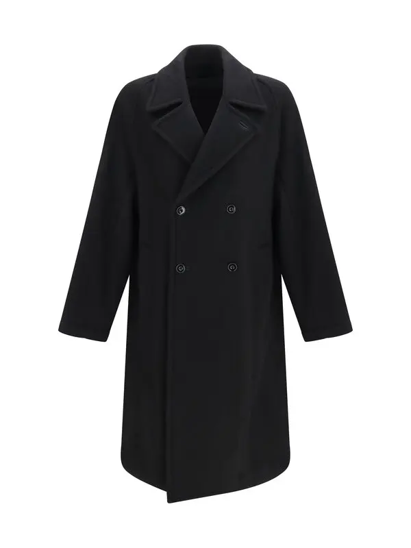 LEMAIRE Short Double-breasted Wool And Alpaca Coat - Black