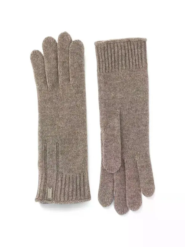 Paul & Shark Logo-plaque Ribbed-knit Gloves - Grey