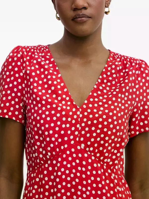 MORGAN Polka-dot V-neck Midi Dress - Red
