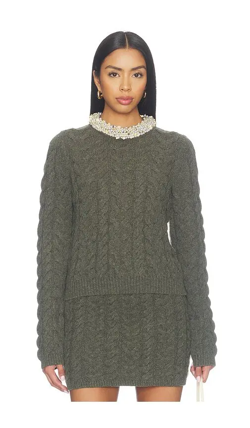 Ulla Johnson Marlie Cropped Knit Pullover With Embellishment In Green