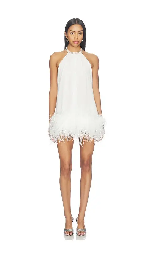BRONX BANCO Halter Neck Mini Dress With Feather Trim