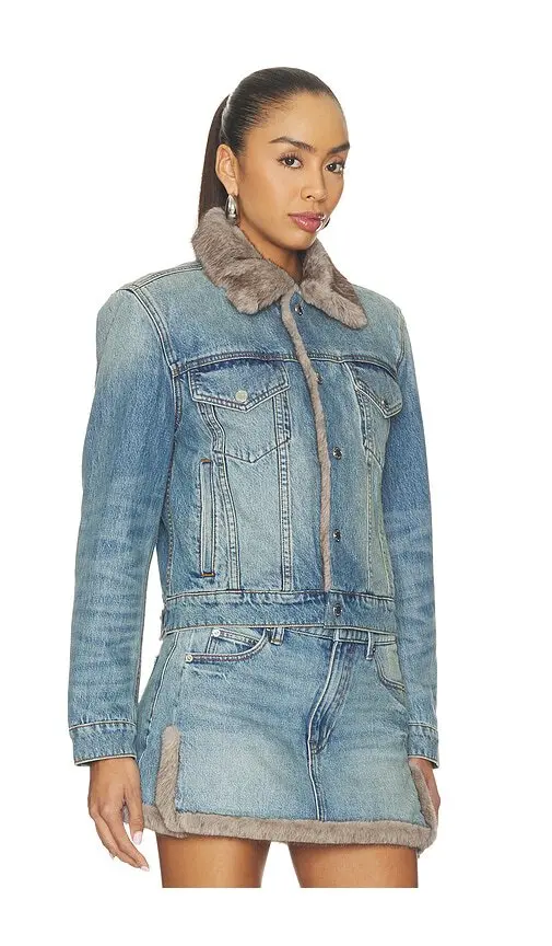 Alexander Wang Denim Jacket With Faux Mink Lining In Blue