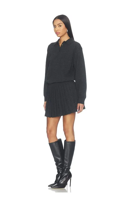 Alexander Wang Long Sleeve Polo Dress With Heat Pressed Skirt In Grey