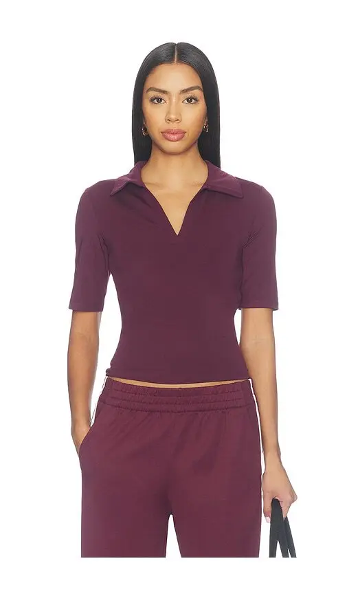 Beyond Yoga Sport Active V-neck Polo Top In Burgundy