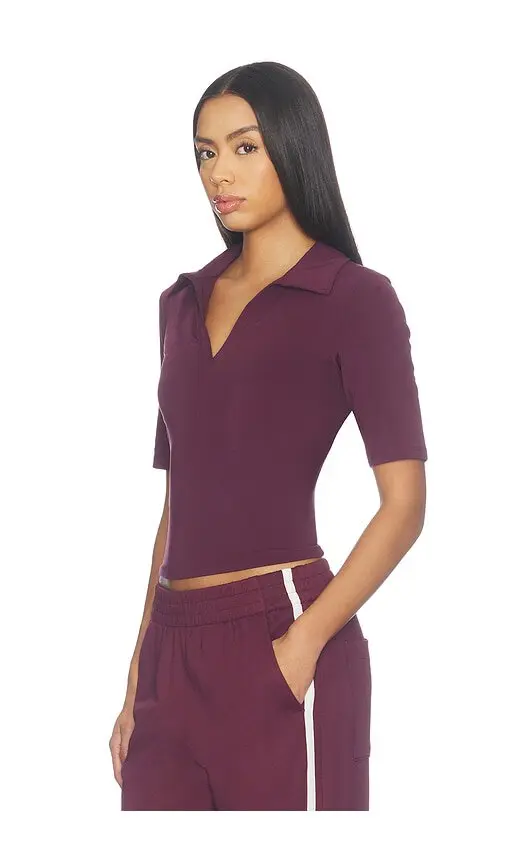 Beyond Yoga Sport Active V-neck Polo Top In Burgundy