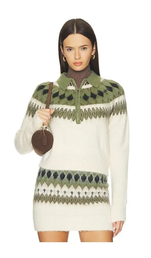 Susana Monaco Fair Isle Sweater Half Zip Sweater In Ivory