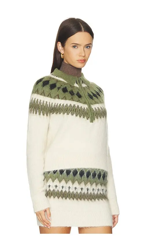 Susana Monaco Fair Isle Sweater Half Zip Sweater In Ivory