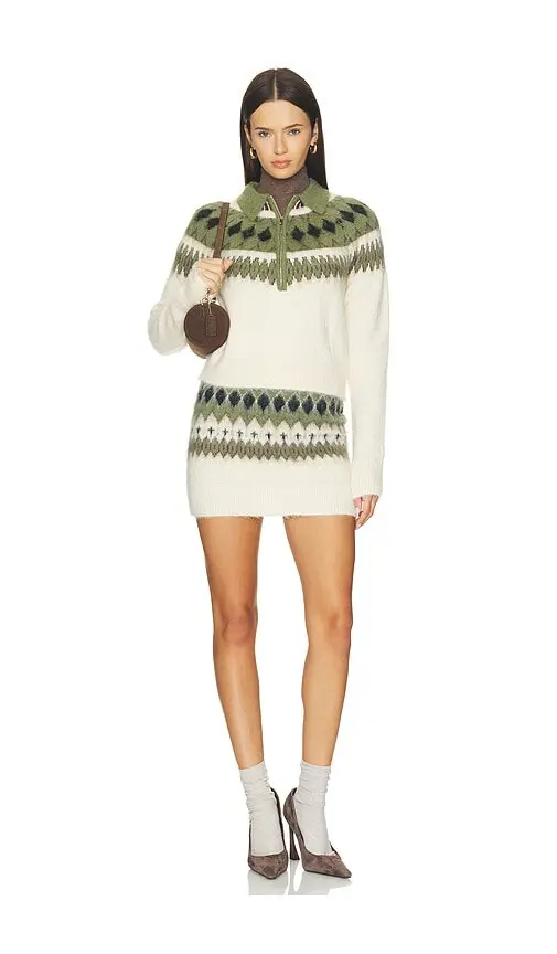 Susana Monaco Fair Isle Sweater Half Zip Sweater In Ivory