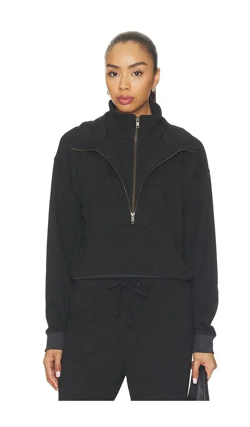 BOBI Double Zip Funnel Neck Pullover In Black