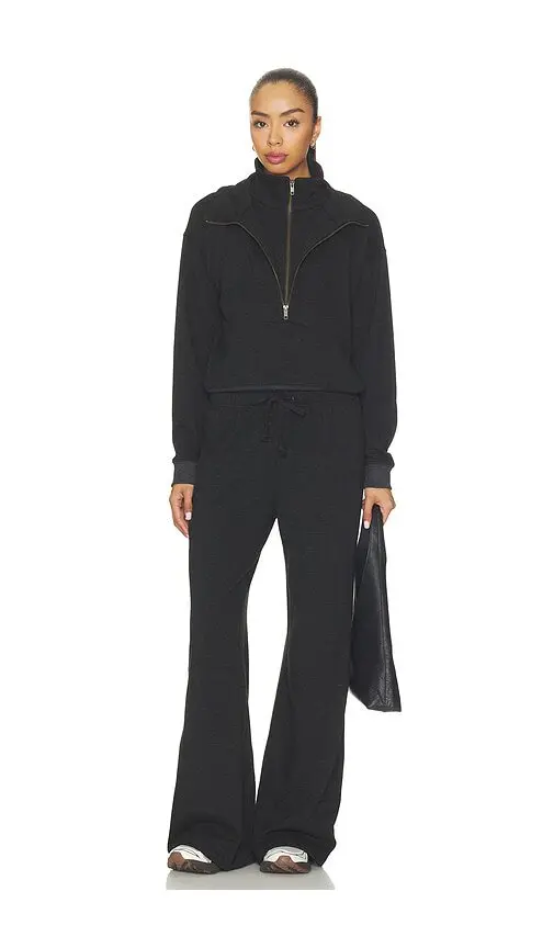 BOBI Double Zip Funnel Neck Pullover In Black