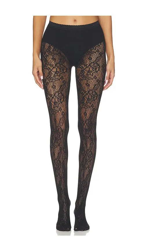 Wolford Infinite Rose Net Tights - Black