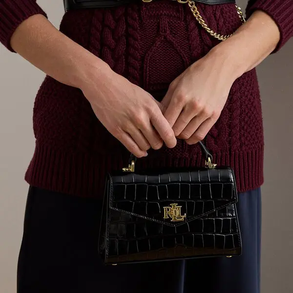 Ralph Lauren Crocodile-embossed Small Farrah Satchel - Black