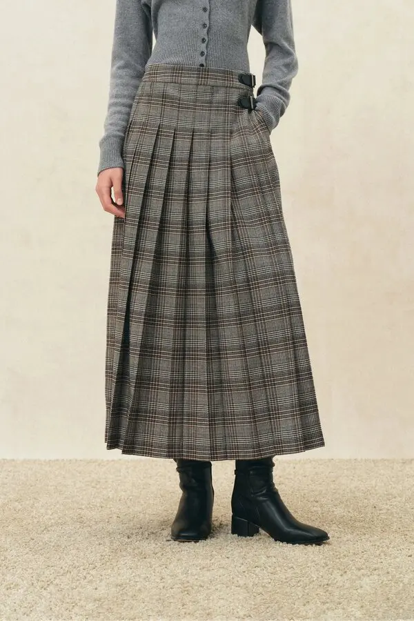 Fabrique Yehudit Plaid Pleated Midi Skirt In Wool Blend