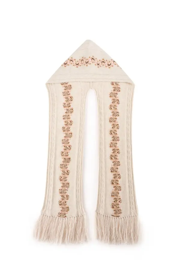 Fabrique Audrey Fair Isle Fringed Hooded Scarf In Wool Blend - Multicolor