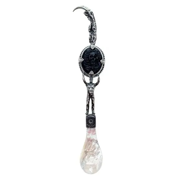 GEM KINGDOM Caviar Spoon Sterling Silver Skull Cameo