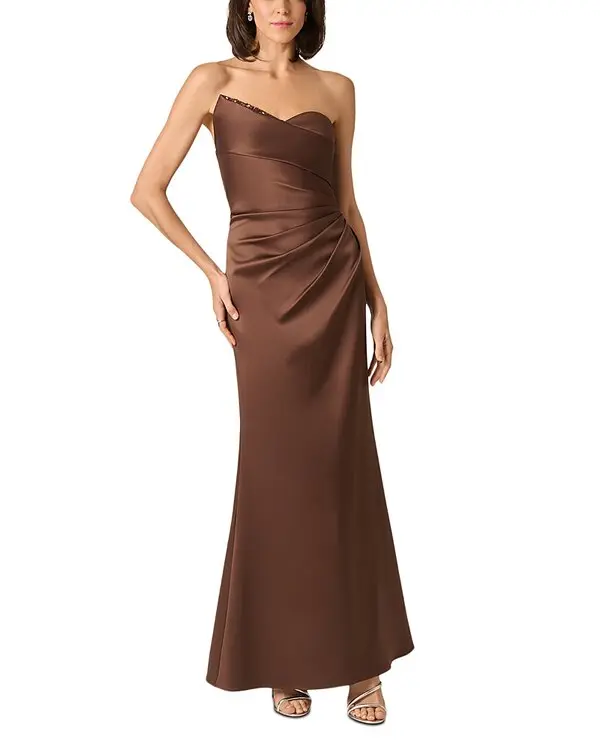 Aidan Mattox Duchess Satin Strapless Gown - Espresso