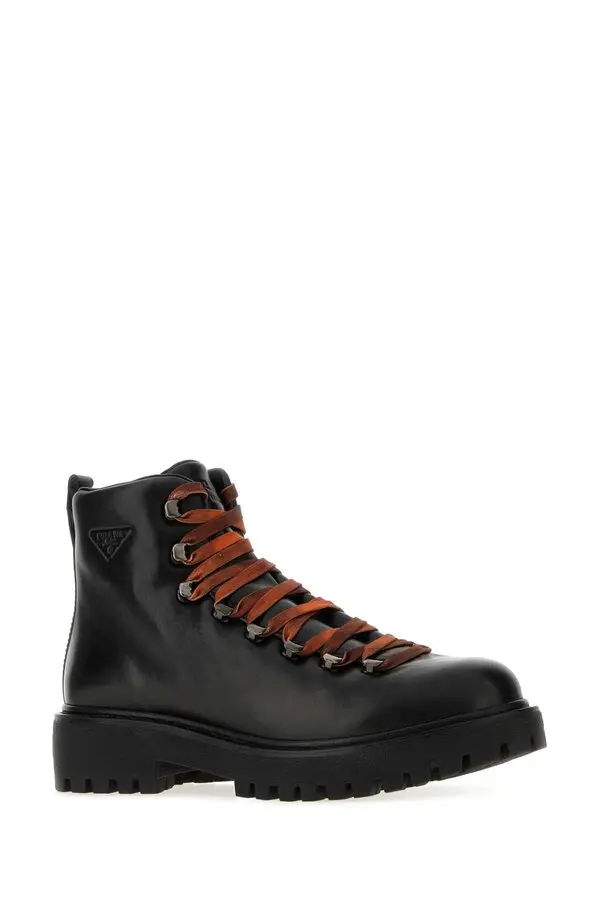 Prada Leather Brixxen Ankle Boots - Black