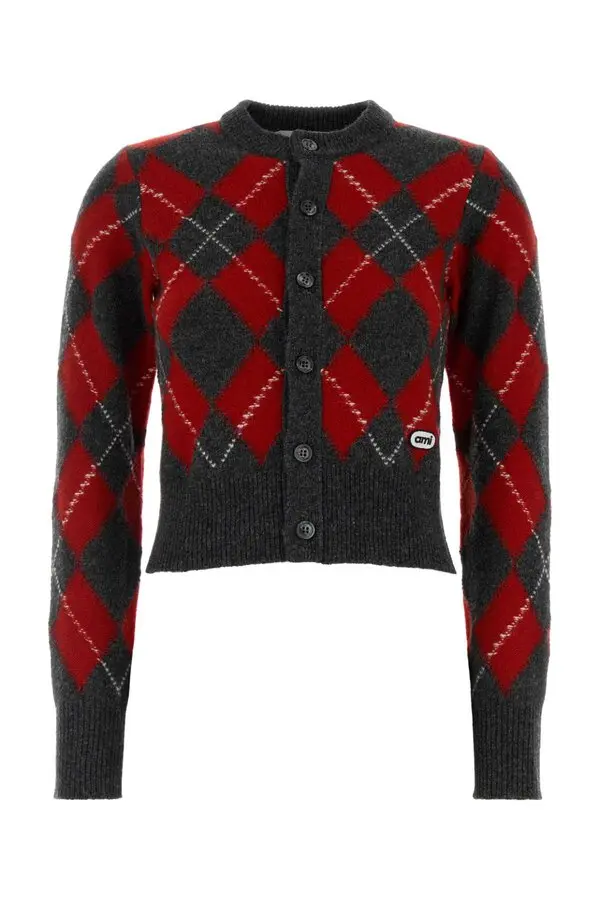 AMI Paris Embroidered Wool Cardigan - Multicolor