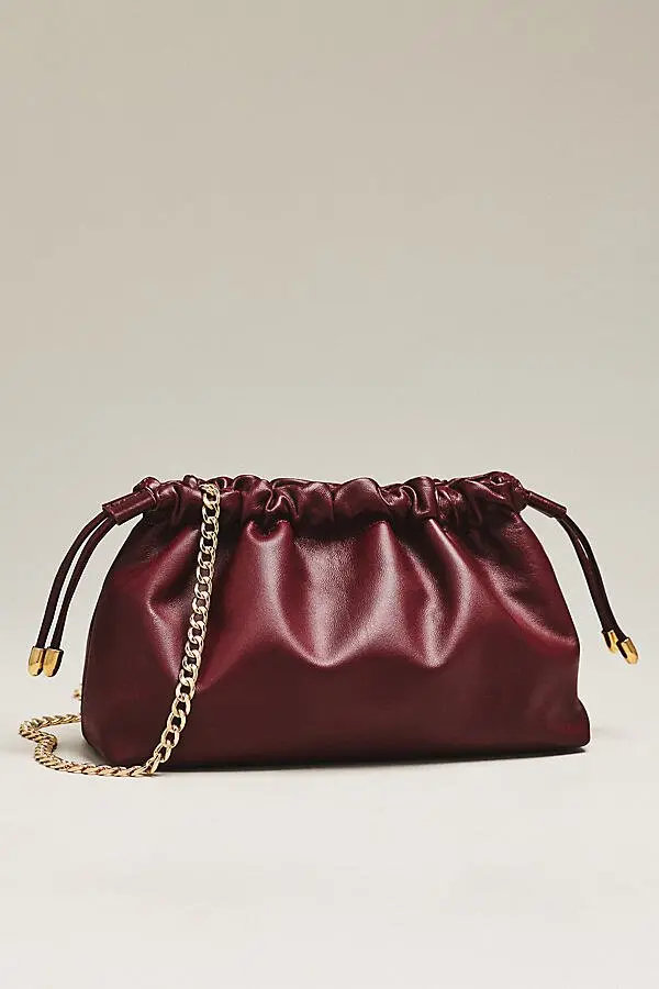 Maeve Cched Leather Clutch - Wine