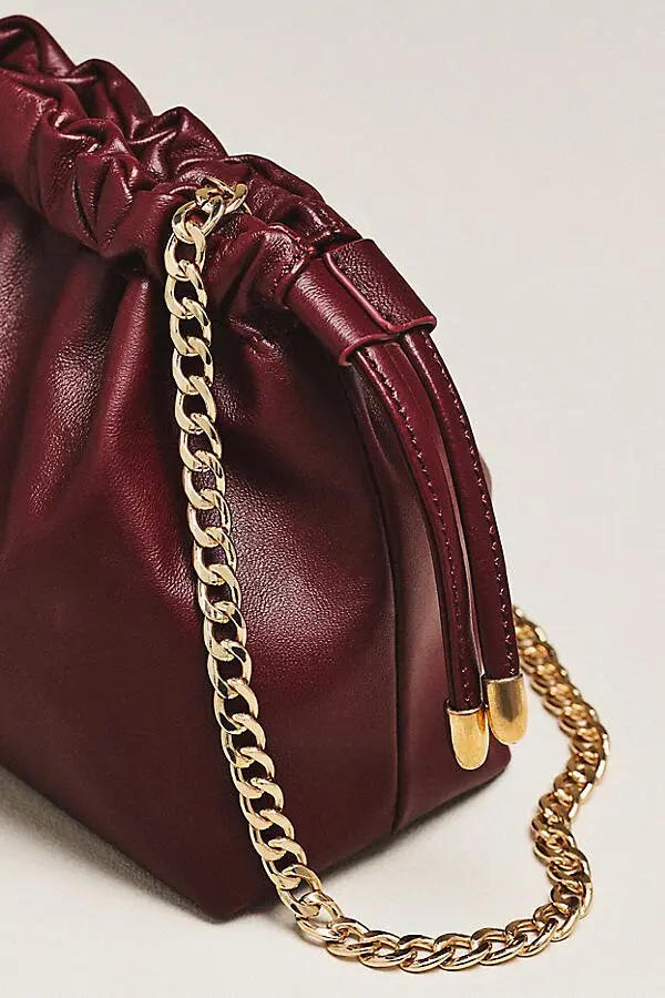 Maeve Cched Leather Clutch - Wine