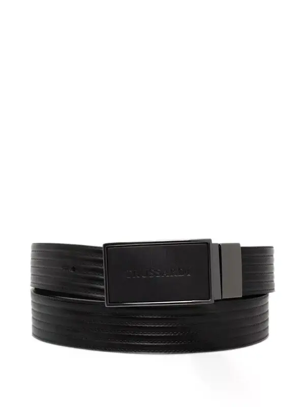 TRUSSARDI Logo-plaque Striped Belt - Black