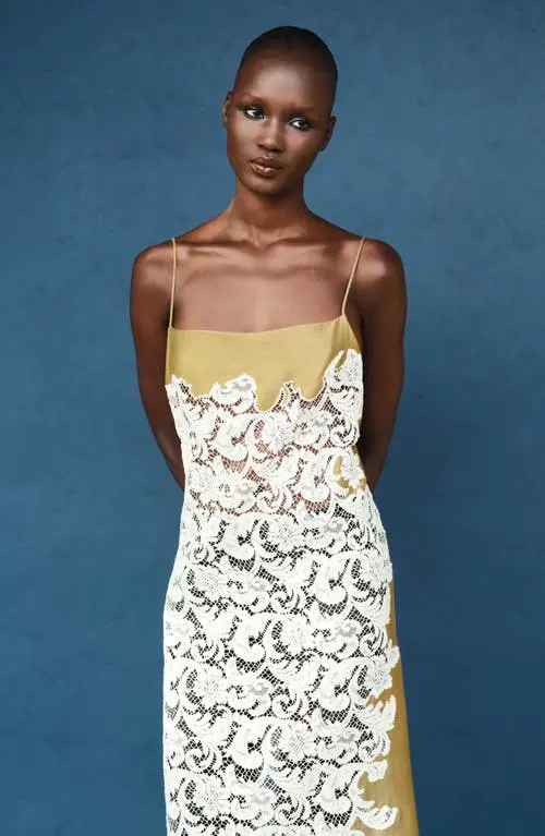Khaite Nevis Lace Slipdress - Bronze/ivory