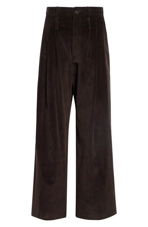 JAMIE HALLER Triple Pleat Wide Leg Corduroy Trousers - Cacao