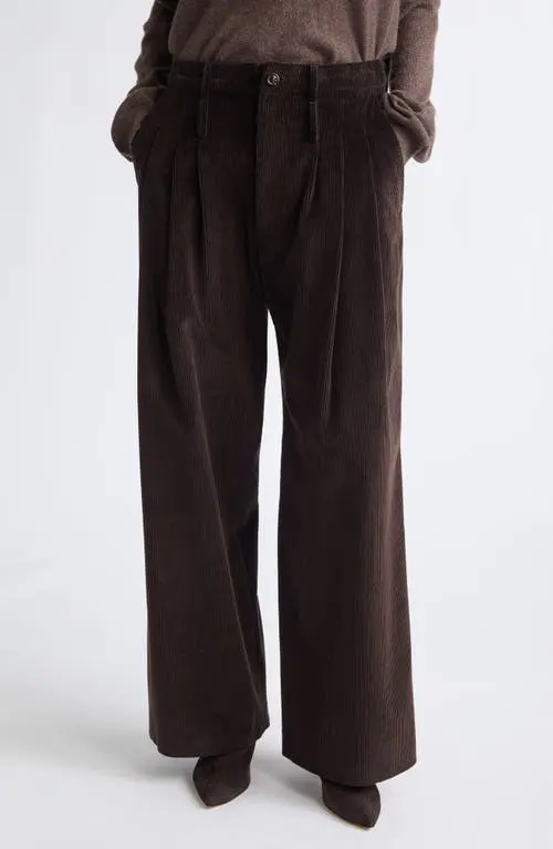 JAMIE HALLER Triple Pleat Wide Leg Corduroy Trousers - Cacao