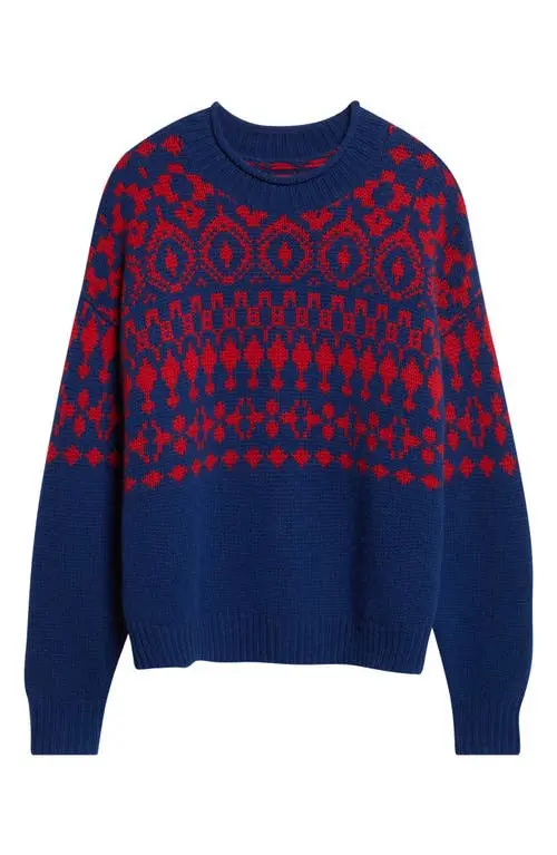 JAMIE HALLER The Fair Isle Cashmere Crewneck Sweater - Navy/red