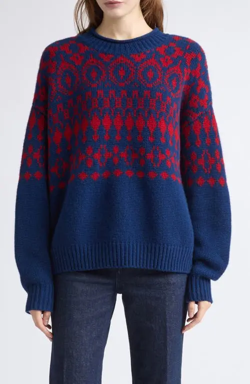 JAMIE HALLER The Fair Isle Cashmere Crewneck Sweater - Navy/red