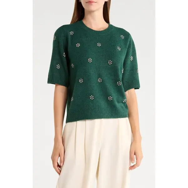 Vince Camuto Rhinestone Short Sleeve Sweater - Wise