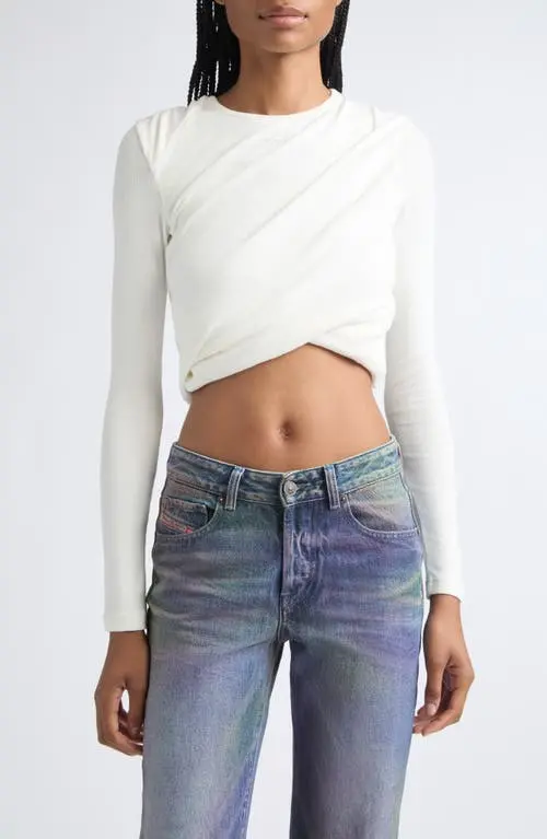 DIESEL® Rucked-up Crop Long Sleeve Rib T-shirt - Off/white