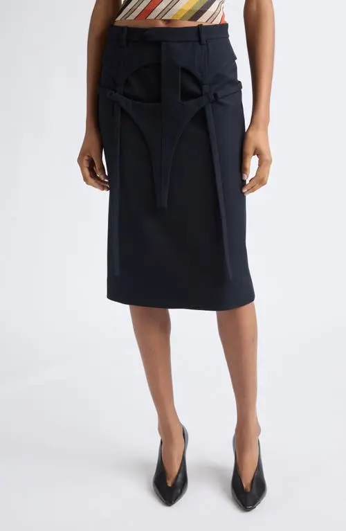 JEAN PAUL GAULTIER The Suspender Tailored Wool Pencil Skirt - Dark Navy